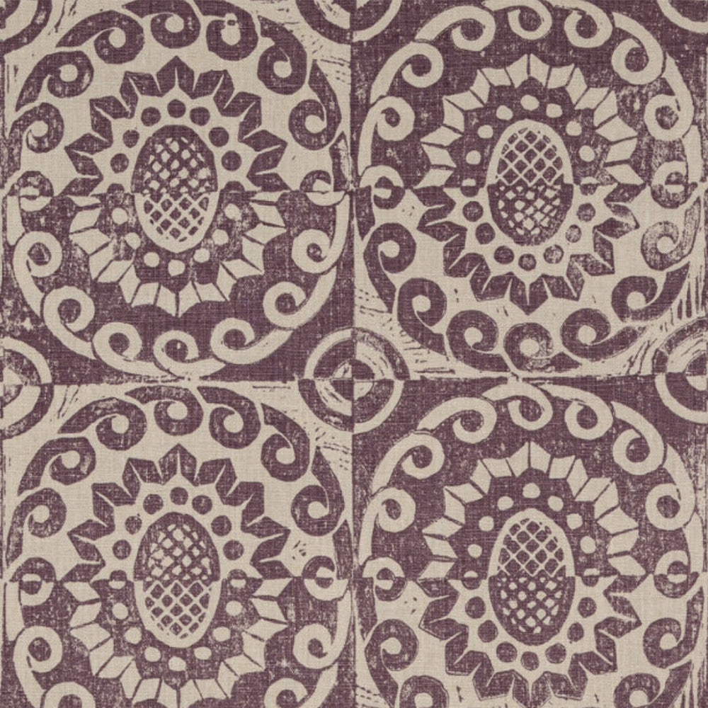 PEGGY ANGUS PINEAPPLE AUBERGINE LINEN FABRIC – Blithfield & Company
